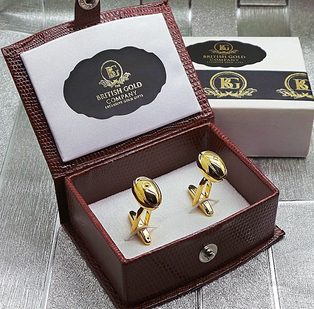 Rugby Ball Cufflinks 24k Gold Clad Gift Set for Rugby Players Fans ...