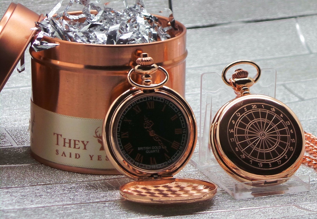 Dartboard Rose Gold Pocket Watch Custom Engraved Personalised ...