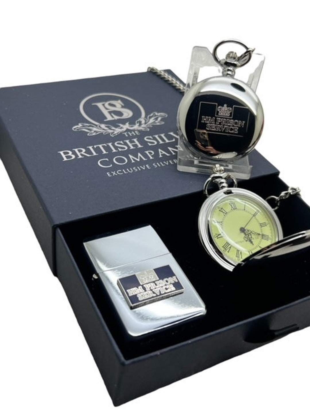 HMP Prison Engraved Pocket Watch and Chain With BBQ Cigarette Lighter ...