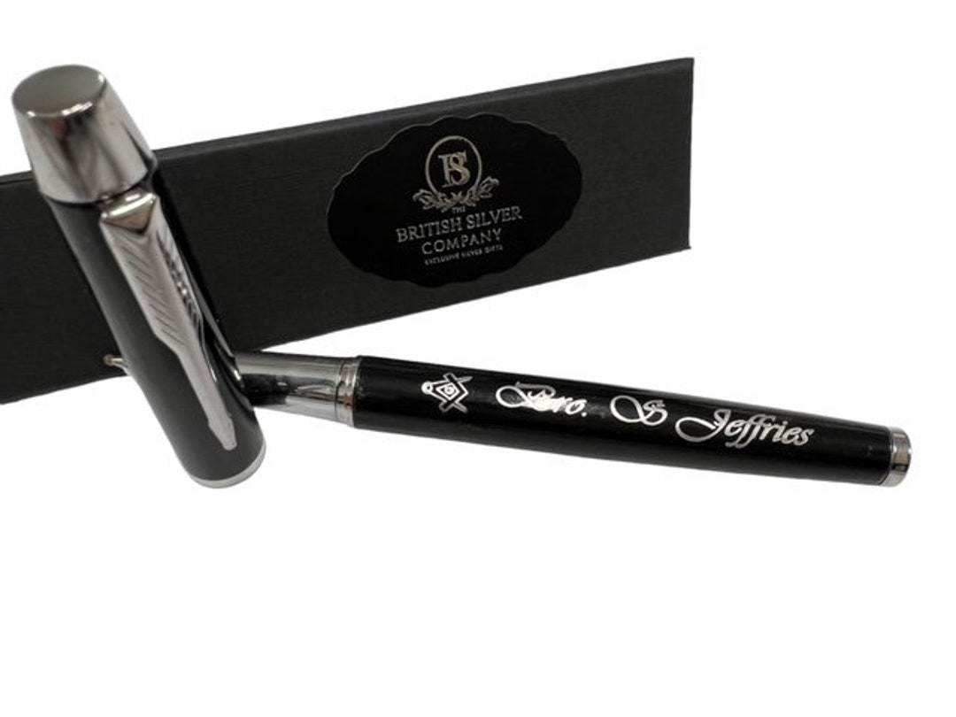 Masonic Freemasons Silver Engraved Masonic Black Ink Rollerball Pen ...