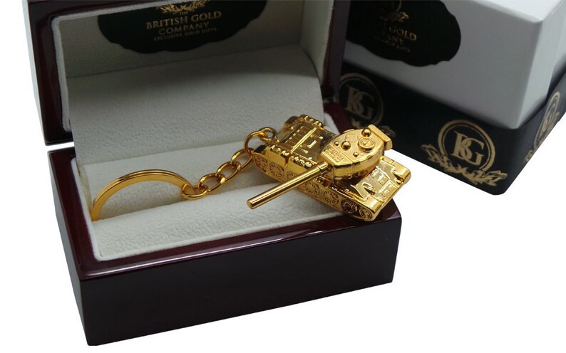 Military Tank 24k Gold Clad Keychain Keyring Key Fob Luxury Wooden Gift ...