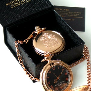 Family Crest Pocket Watch: 18k Rose Gold Plated, Custom Engraved - Etsy