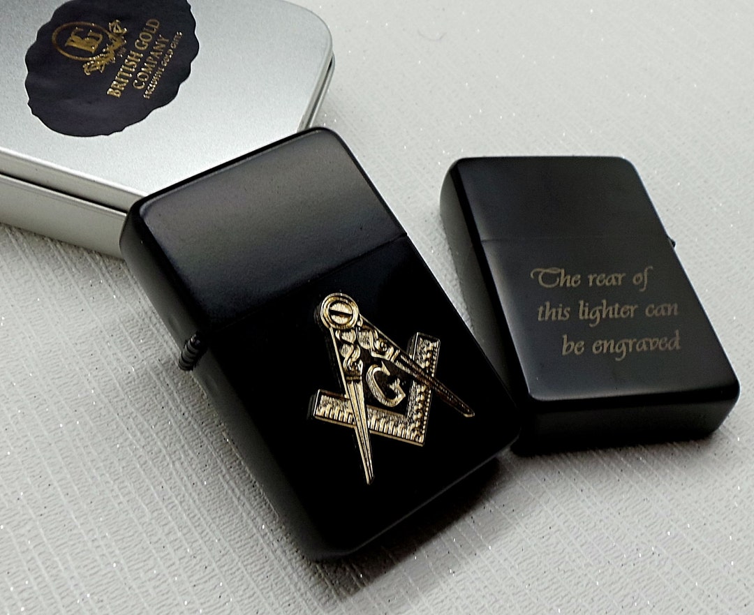 Masonic Lighter: Custom Engraved Gold Freemason Symbol, Gift Case - Etsy