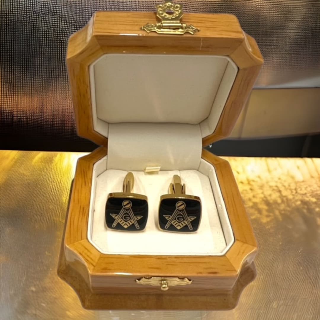 Masonic Cufflinks Luxury Set 24k Gold Clad Luxury Wooden Gift Case ...