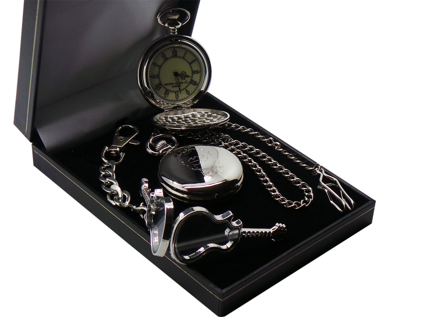 Bob Dylan Signed Silver Pocket Watch and Glass Guitar Keychain Keyring ...