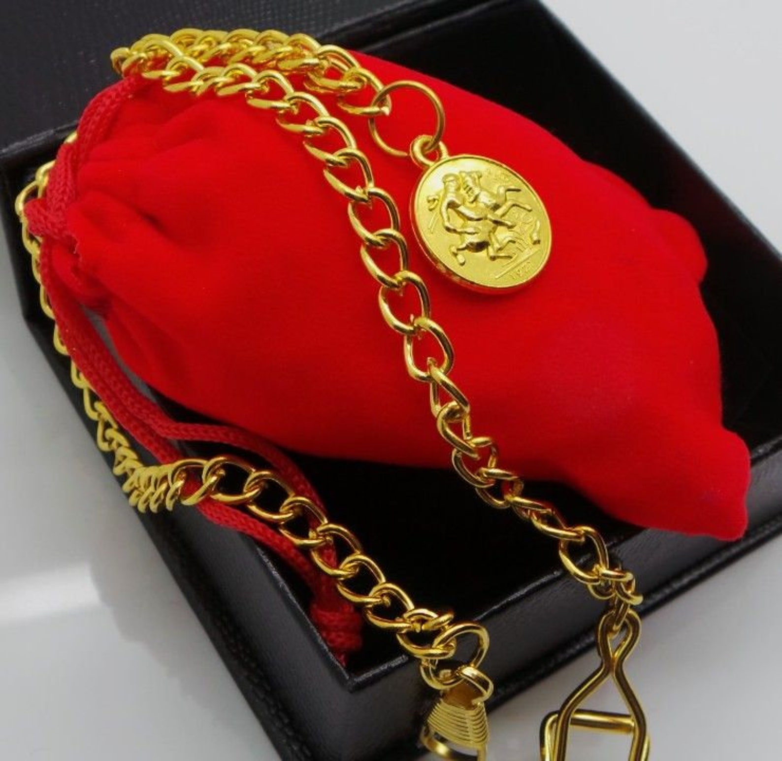 Pocket Watch Chain Single Albert 24k Gold Clad With Fob Coin - Etsy