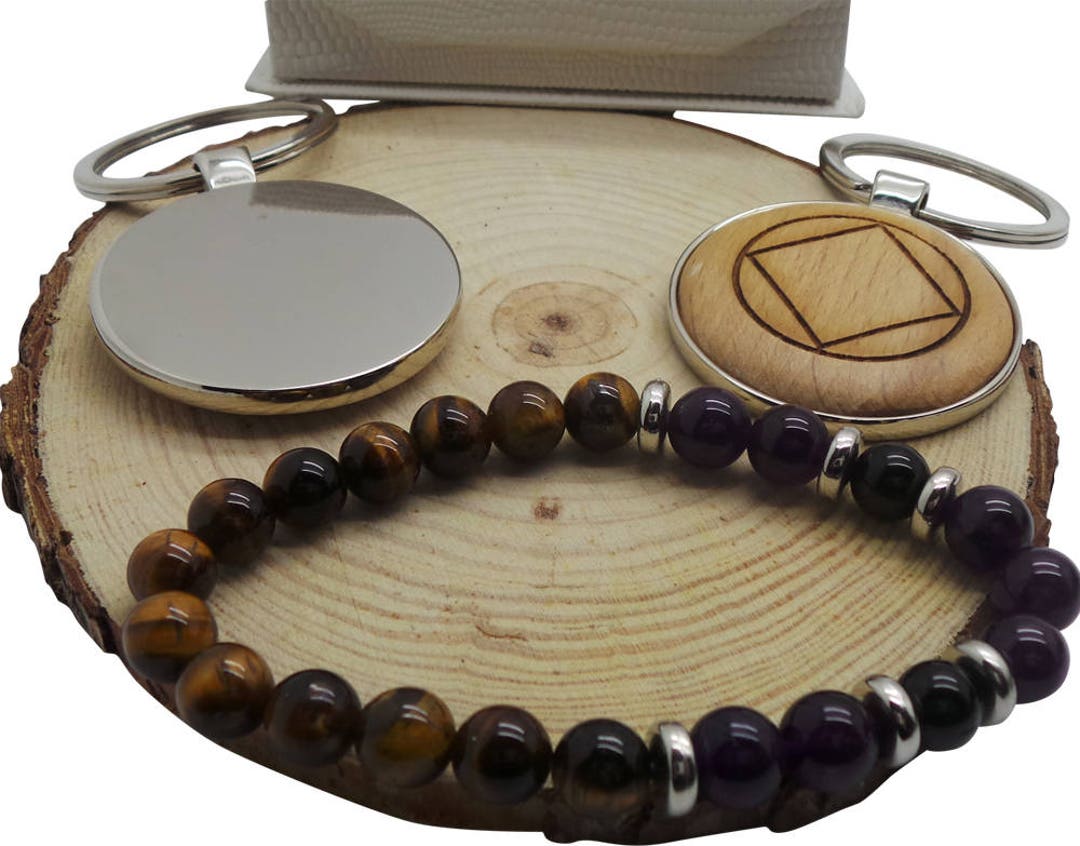 Personalised Narcotics Anonymous Beaded Bead Agate Bracelet and Wooden ...