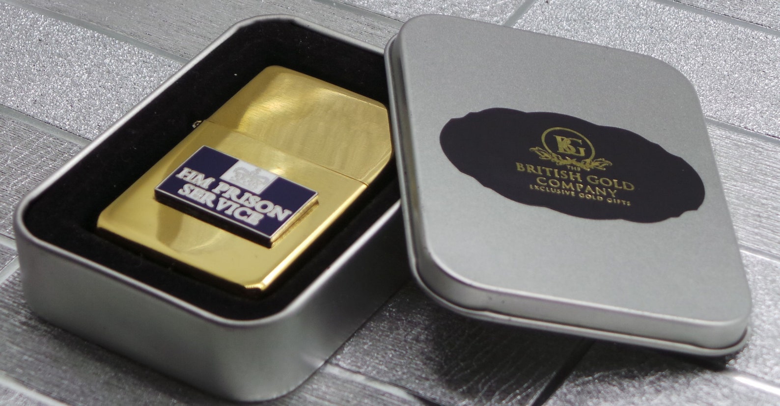 HM Prison Service Personalised Engraved Cigarette Lighter Gold With ...