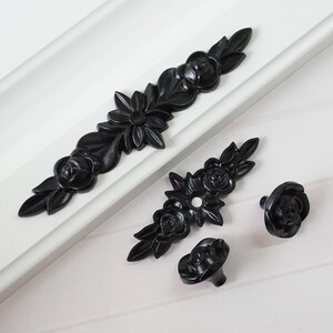 Black Rose Knobs Pulls Handles Wardrobe Handle/base With Knob Unique ...