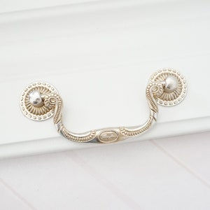 3.4" 3.75" Antique Silver Dresser Knobs Pulls Drop Ring Drawer Knob ...