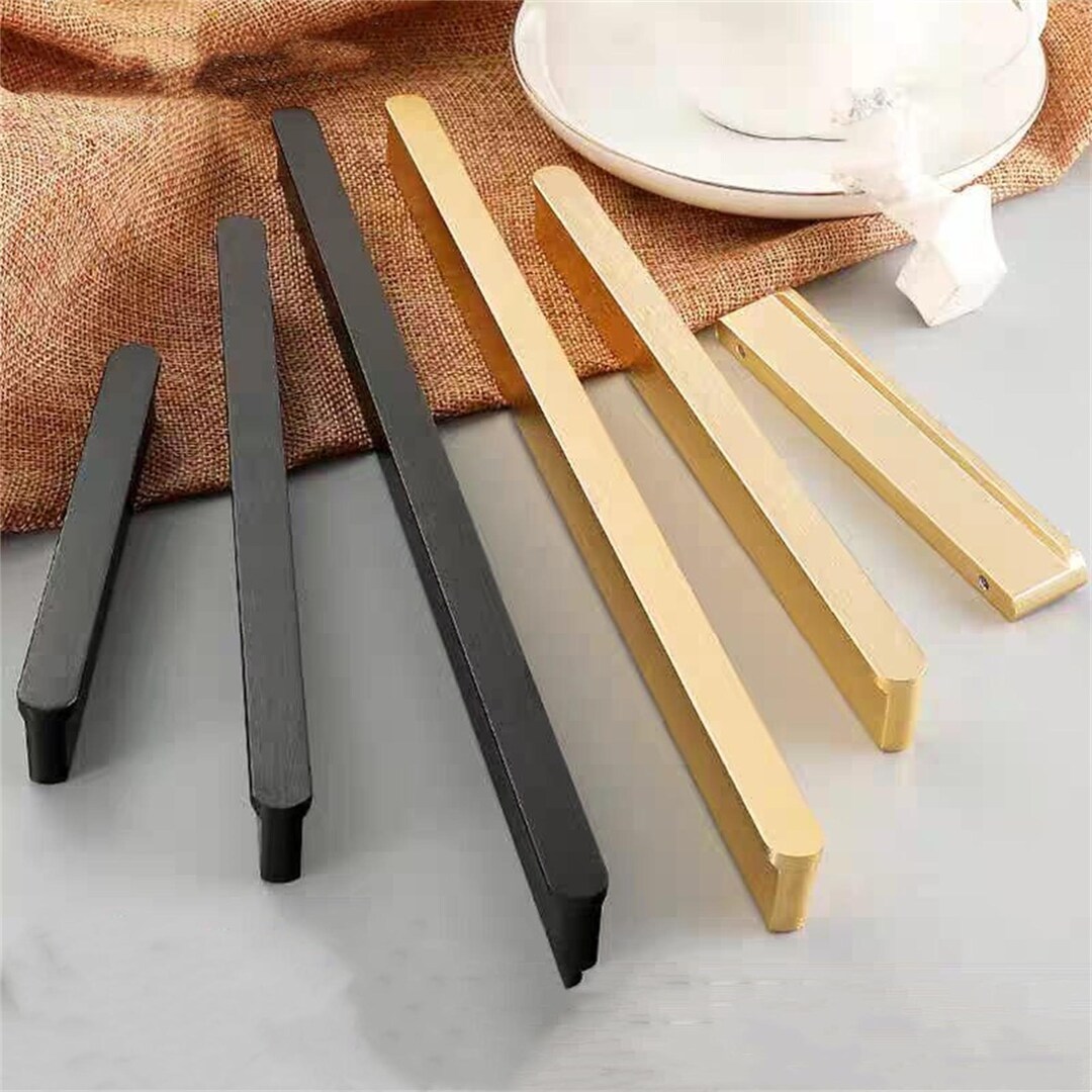 Brushed Brass Cabinet Door Handles Black Drawer Pulls Knobs Cupboard ...