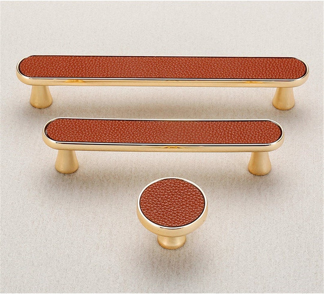 3.78 5''genuine Leather Dresser Knob Gold Drawer Knobs Luxury Pull Dark ...