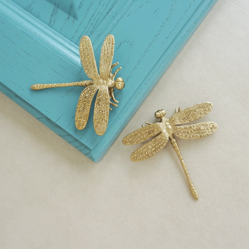 Dragonfly Brass Knobs Drawer Knob Kitchen Pulls and Knobs - Etsy