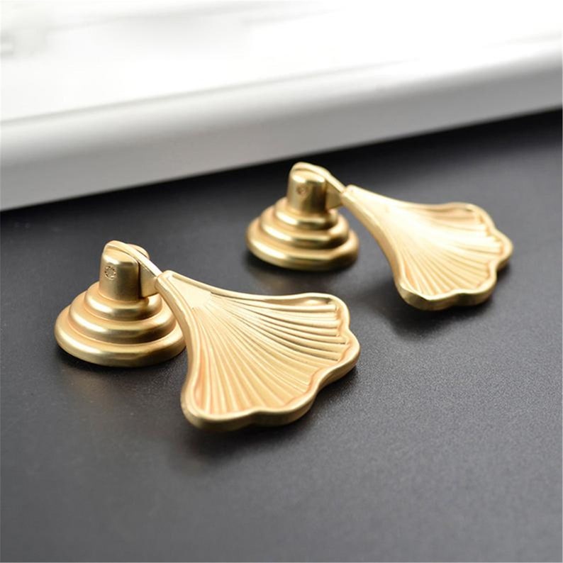 Brass Knobs Ginkgo Kitchen Pulls and Knobs Cabinet Handles - Etsy