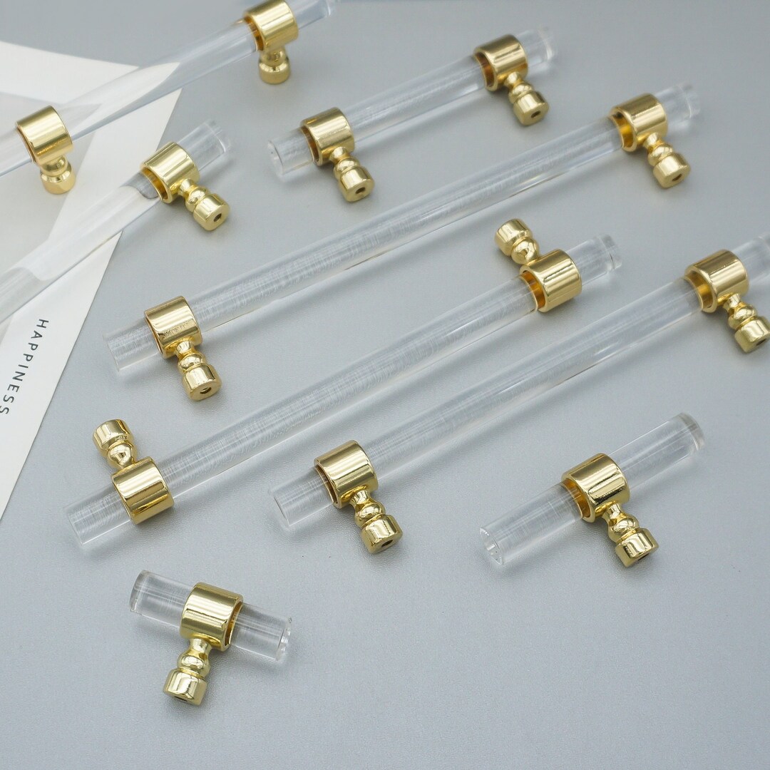 Customizable Clear Acrylic Drawer Pulls Knob Gold Clear Dresser Pulls ...