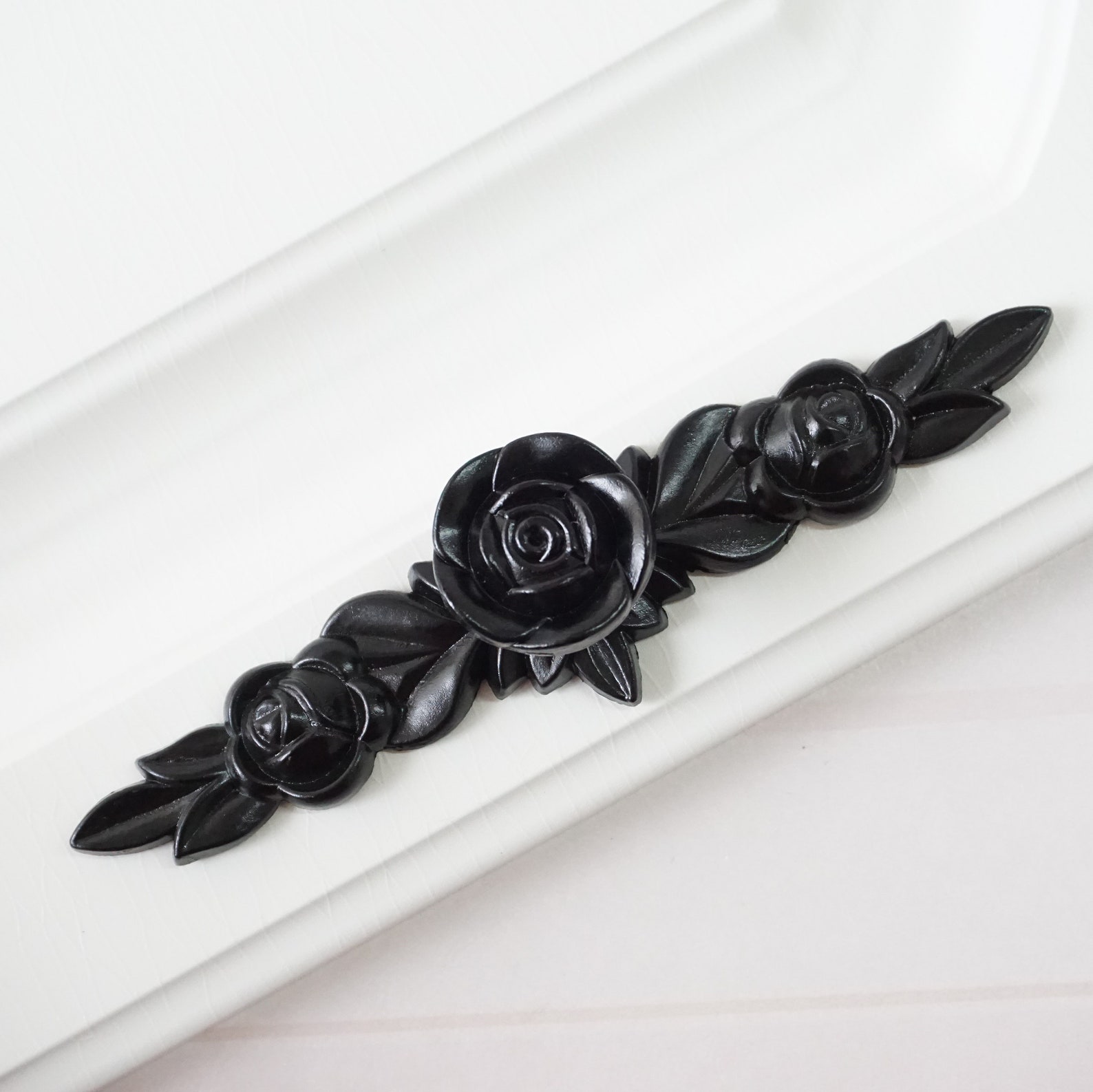 Black Rose Knobs Pulls Handles Wardrobe Handle/base With Knob - Etsy