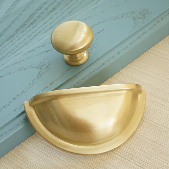 3 Brushed Gold Cup Pulls Dresser Drawer Knobs Handles | Etsy