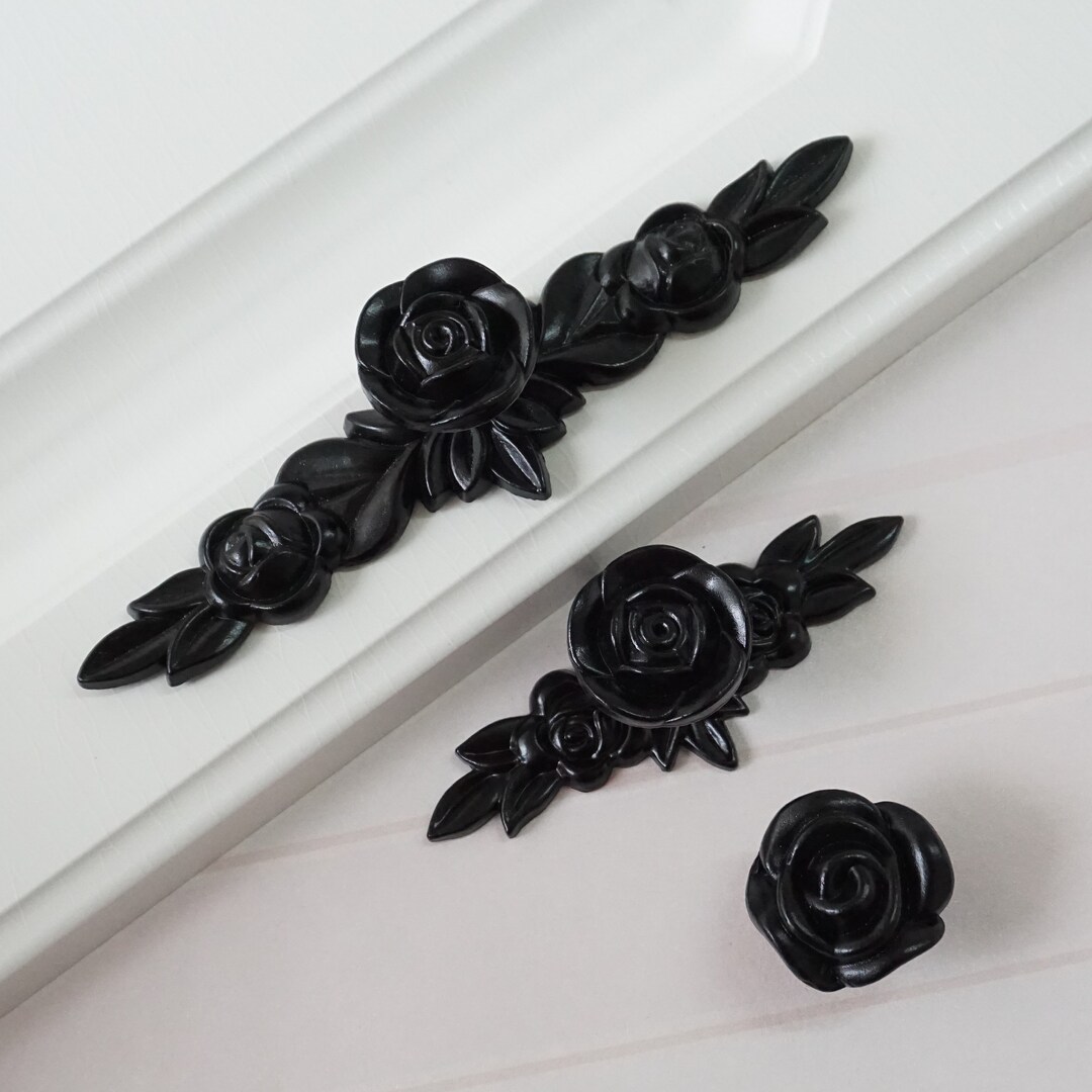 Black Rose Knobs Pulls Handles Wardrobe Handle/base With Knob Unique ...