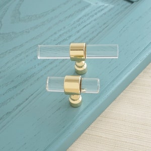 Customizable Acrylic Kitchen Pulls Handles Gold Clear Dresser Pulls ...