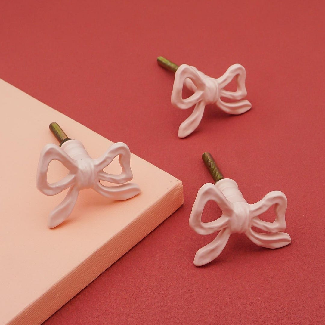 Pink Bow Dresser Knobs Drawer Knob Pull Handles Modern Bow Knobs ...