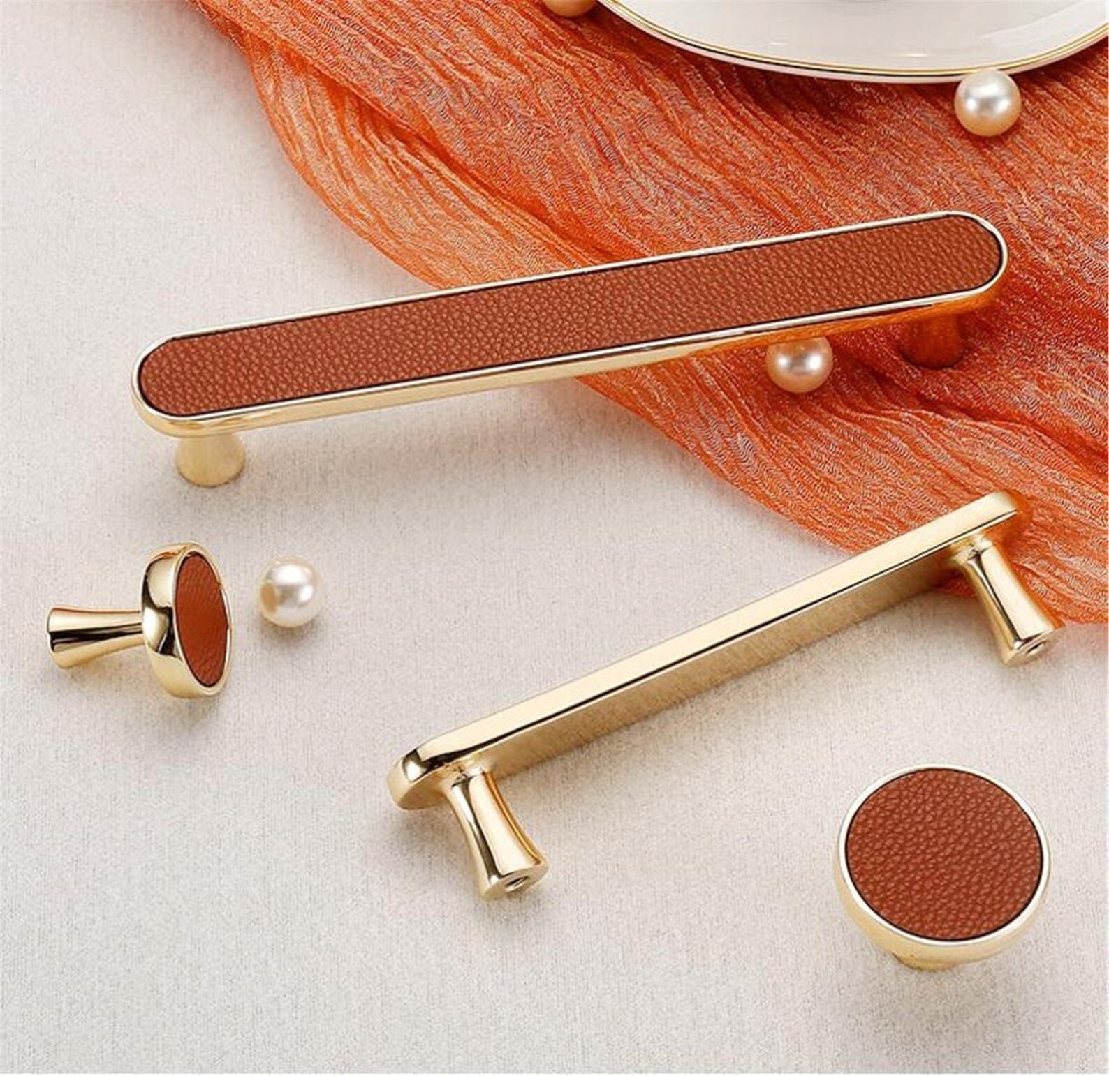 3.78 5''genuine Leather Dresser Knob Gold Drawer - Etsy