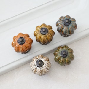 Vintage Pumpkin Knobs Ceramic Knobs Dresser Knob Pulls Drawer / Cabinet Handle Pulls / Colorful ...