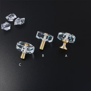Brass Knobs Acrylic Cabinet Knob Drawer Pull Knob Glass Dresser Handles Pulls Cupboard Handles ...