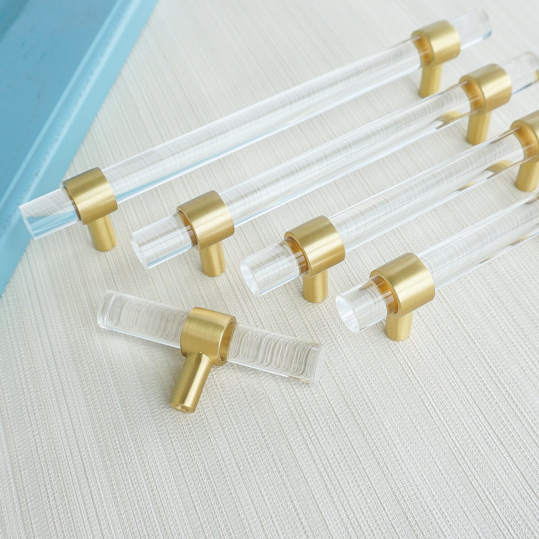 Modern Acrylic Drawer Pulls and Knobs Brass Kitchen Handles Konbs ...