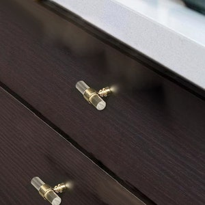 Customizable Acrylic Kitchen Pulls Handles Gold Clear Dresser Pulls ...