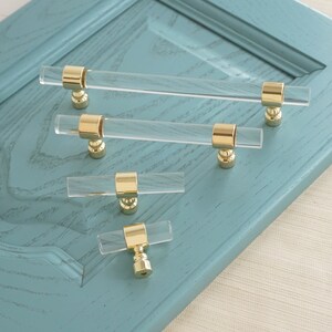 Customizable Acrylic Kitchen Pulls Handles Gold Clear Dresser Pulls ...