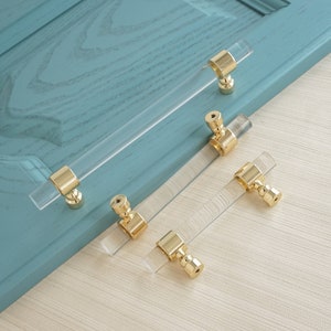 Customizable Acrylic Kitchen Pulls Handles Gold Clear Dresser Pulls ...