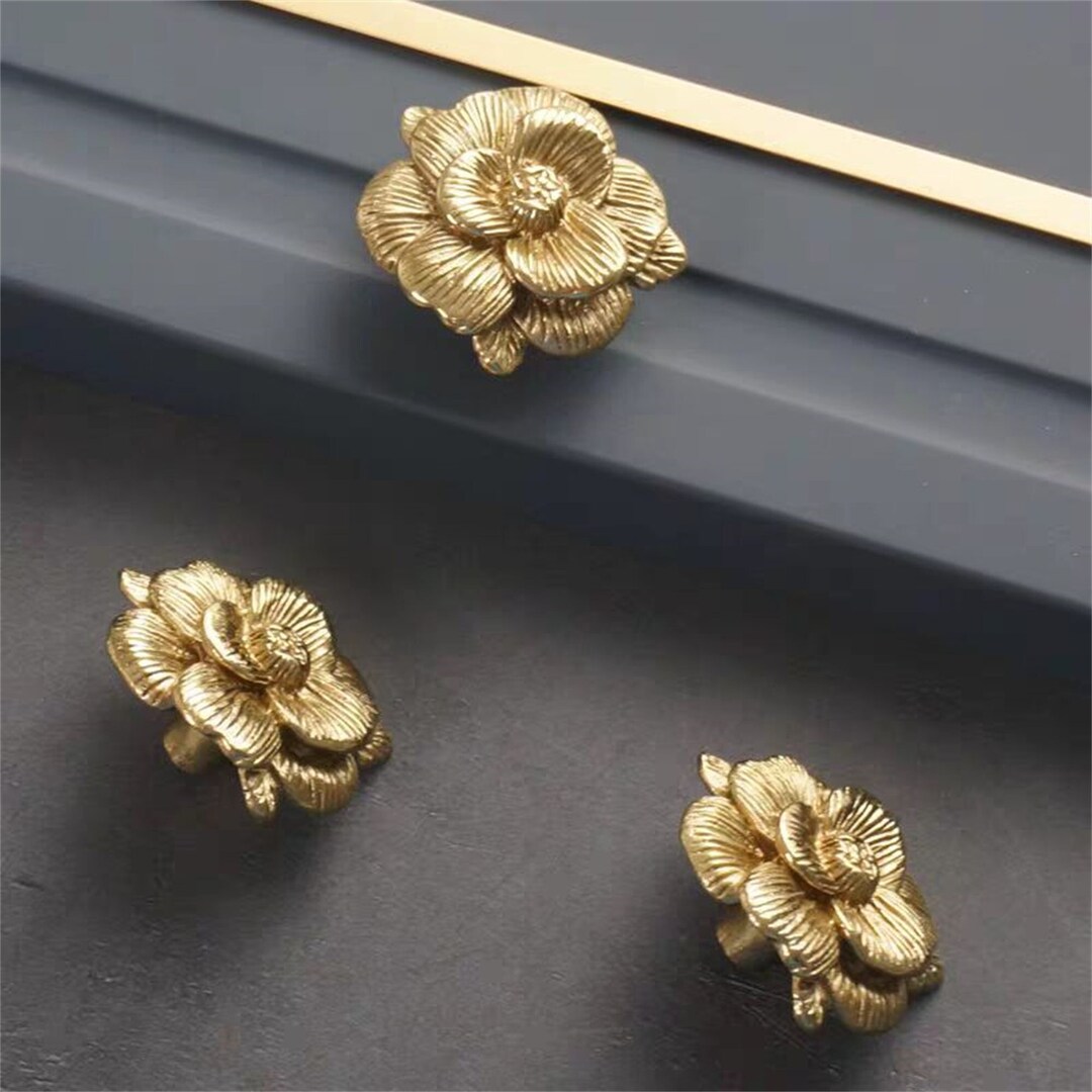 Brass Flower Drawer Knobs Kitchen Pulls and Knobs Cabinet Knobs Handles Nordic Style Drawer ...