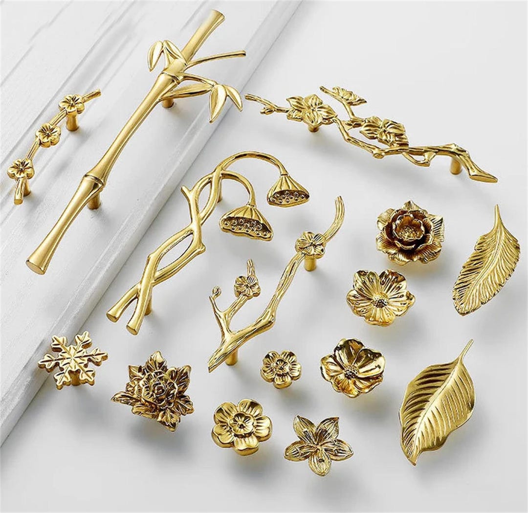 Brass Branches Handles,flower Drawer Handles,flower Knobs,brass Handles ...