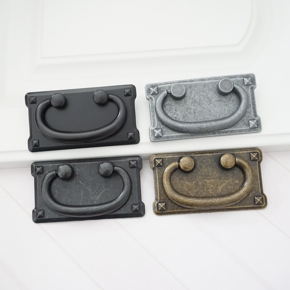 3 Vintage Square Drawer Pull Handles Dresser Drop Bail - Etsy
