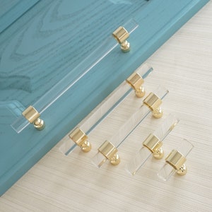 Customizable Acrylic Kitchen Pulls Handles Gold Clear Dresser Pulls ...