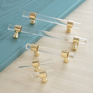 Customizable Acrylic Kitchen Pulls Handles Gold Clear Dresser Pulls ...
