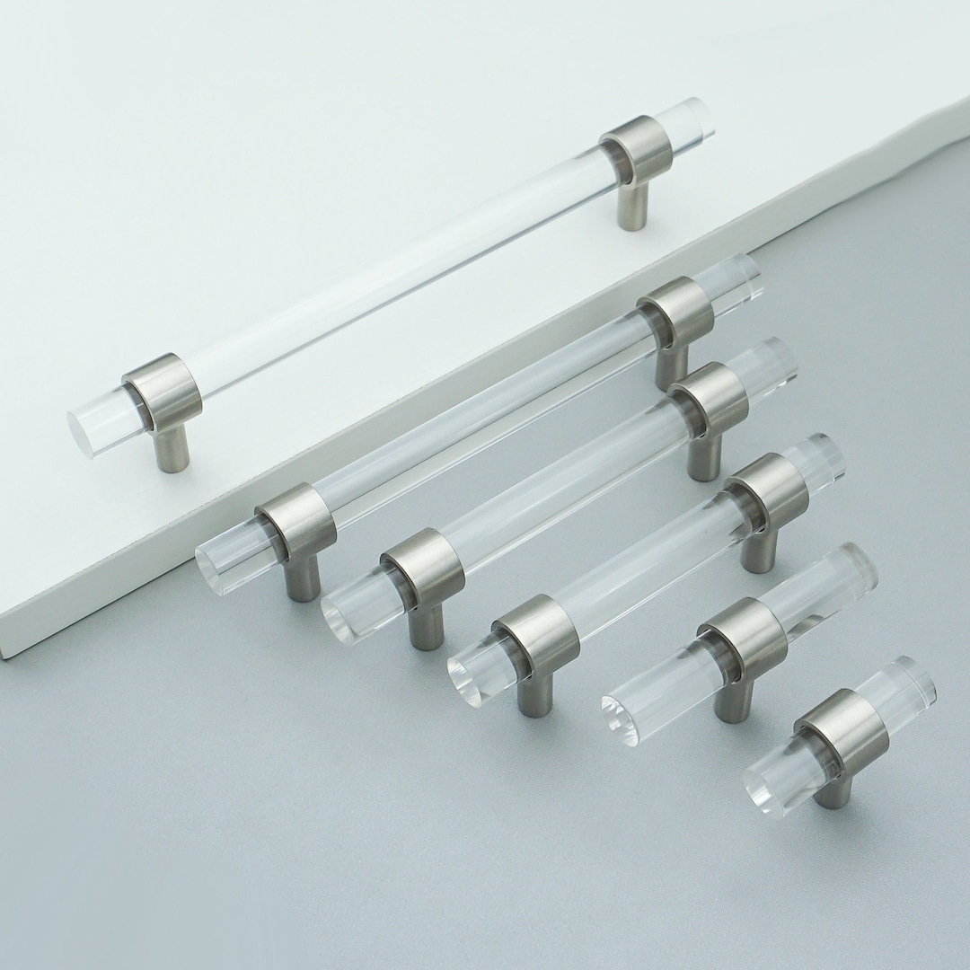 Customizable Clear Acrylic Kitchen Pulls Handles Brushed Nickel Dresser Pulls Kitchen Pull ...