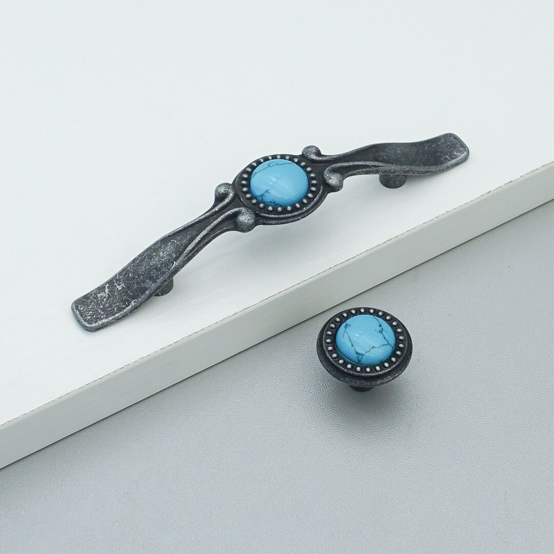 3.0 Antique Black Turquoise Blue Drawer Knobs Pulls Kitchen Handles ...