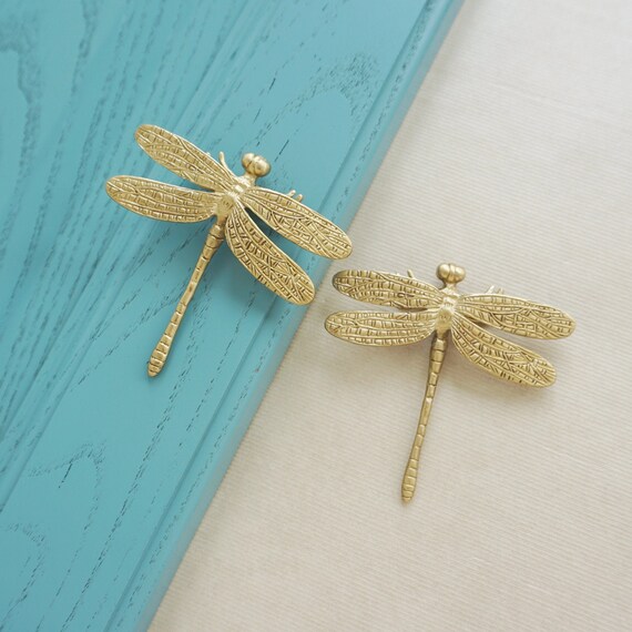 Dragonfly Brass Knobs Drawer Knob Kitchen Pulls and Knobs - Etsy