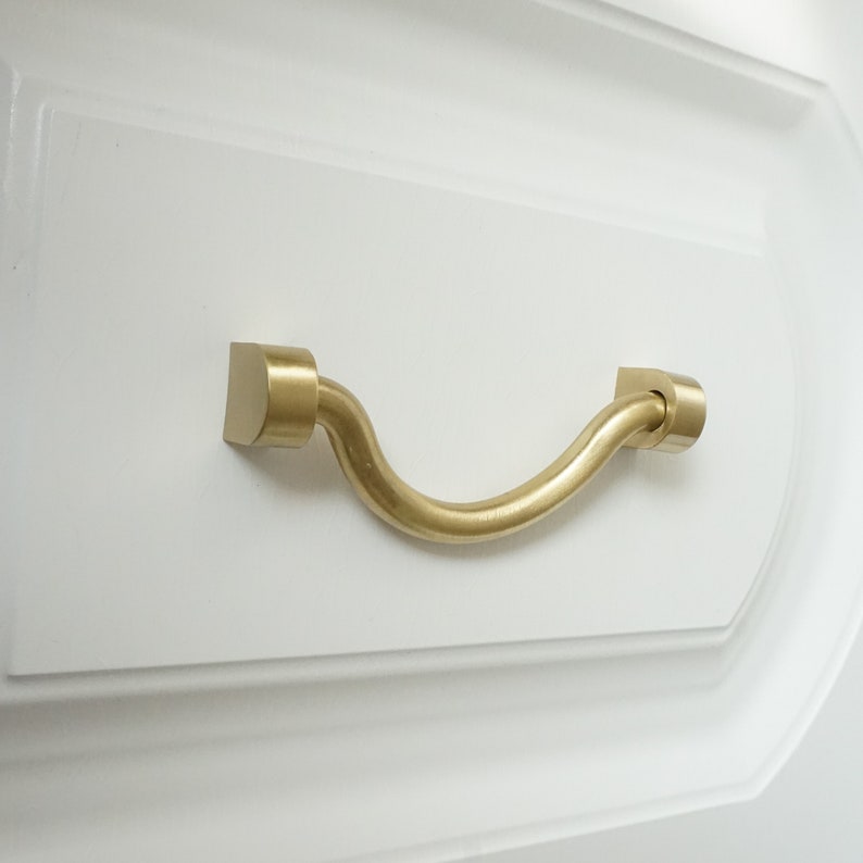 Modern Brass Drawer Handles Drop Bail Pull Knob Kitchen | Etsy