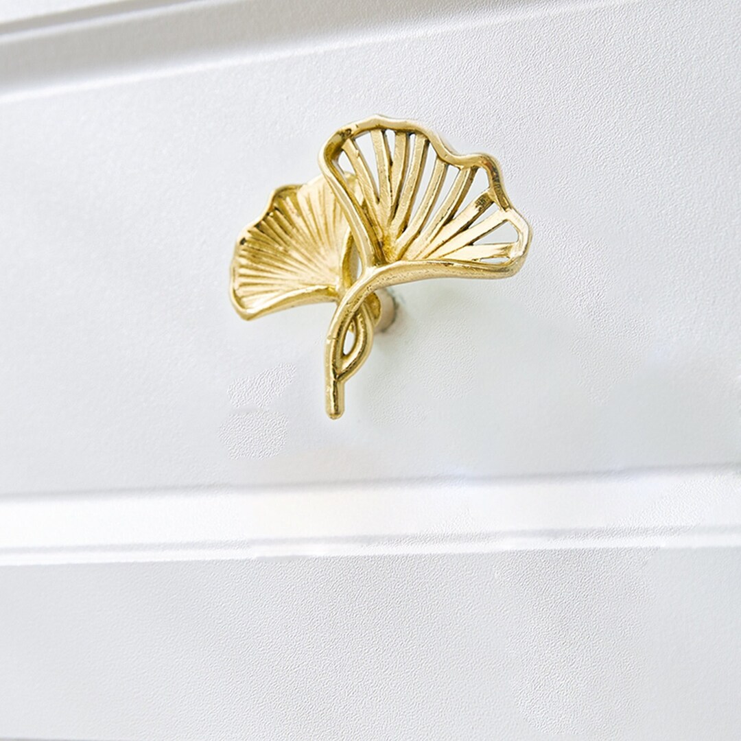 Ginkgo Knob Solid Brass Drawer Knob Kitchen Pull Handle Unique Dresser Handle Knob Drawer Knob ...