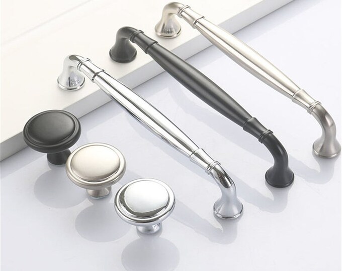 Elegant Modern Black Pulls Handles,silver&nickel Grey Drawer Pulls ...