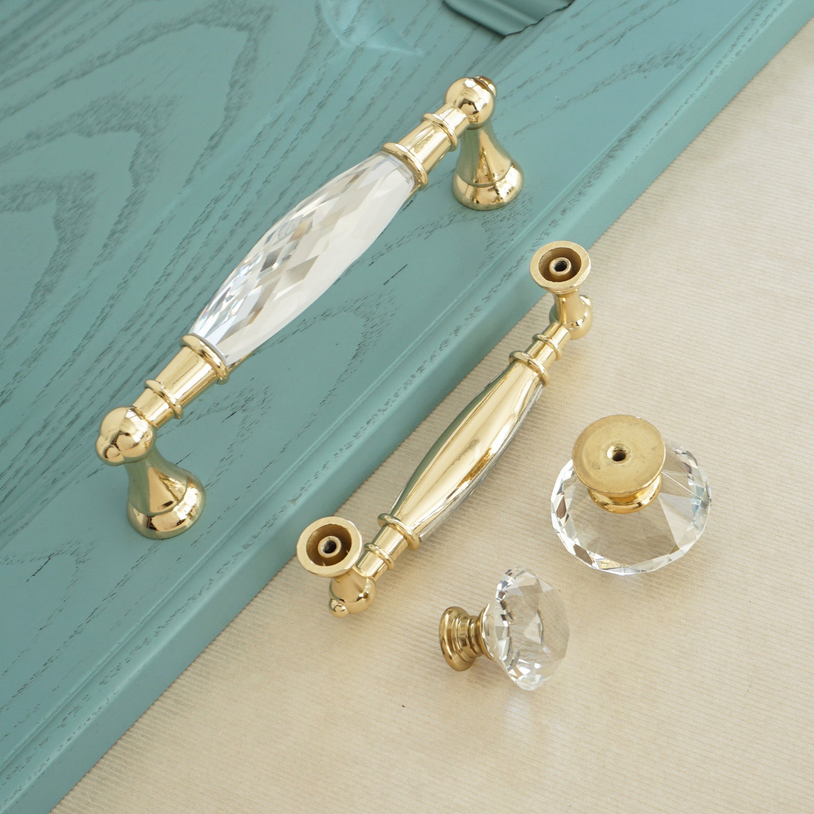 3.78 5 Gold Clear Crystal Handles Knob Drawer Pull - Etsy