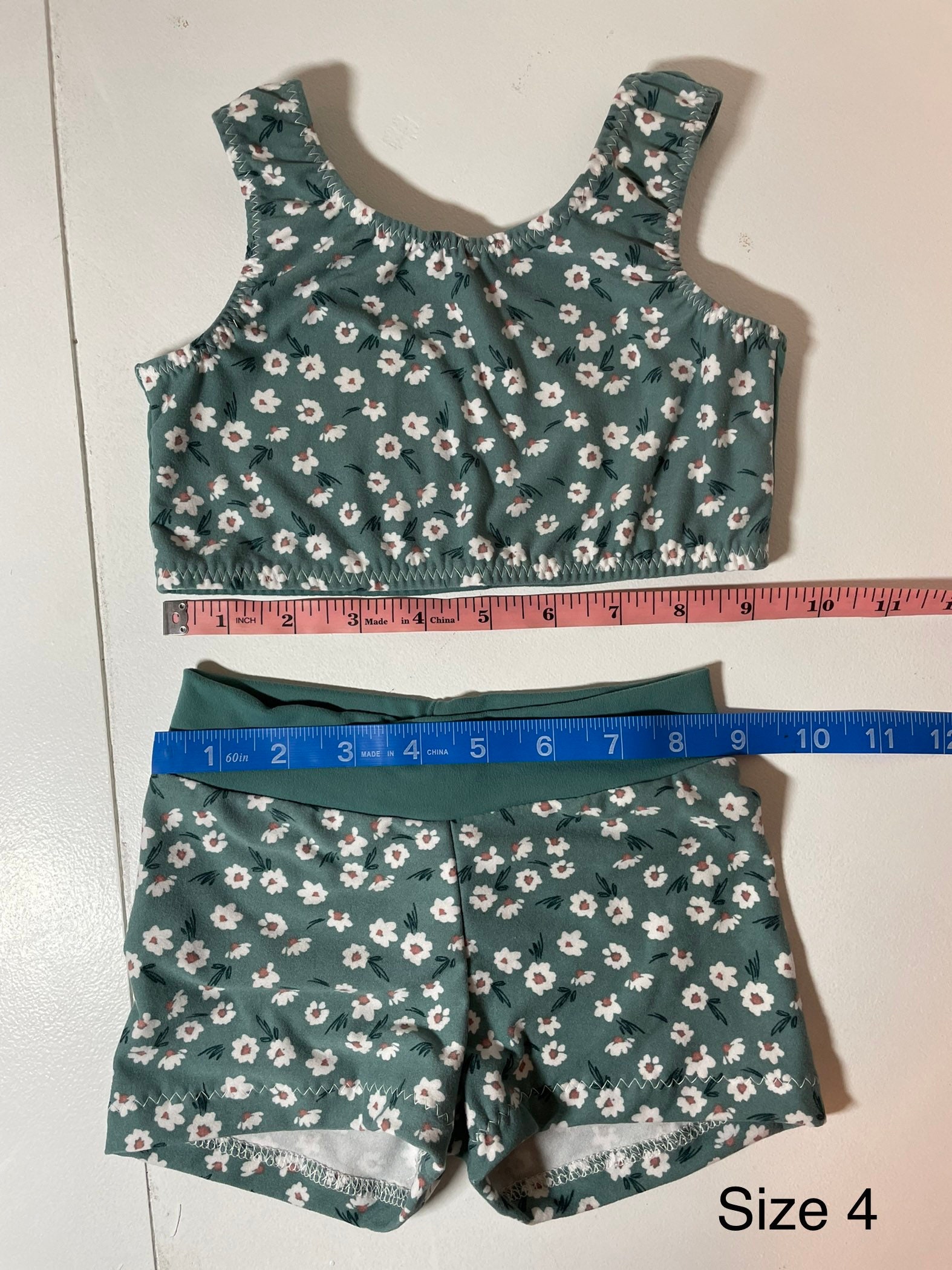 RTS Ready to Ship Teal W/ White Flowers Girls Dance Wear, Gymnastics ...