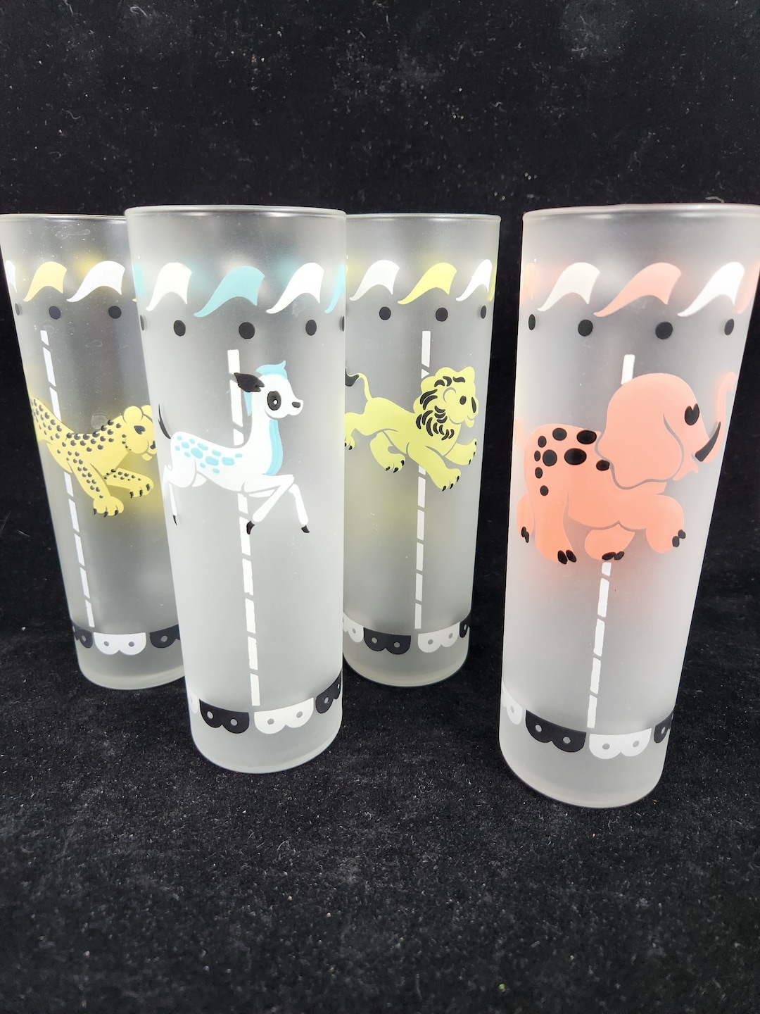 Four Vintage Frosted Libbey Carousel 7 Highball Drink - Etsy
