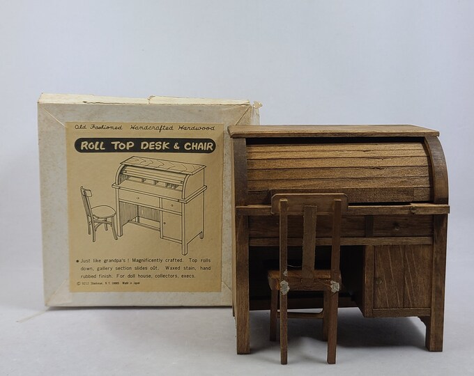 Vintage Shackman Miniature Dollhouse Rolltop Desk and Chair 9212 in ...