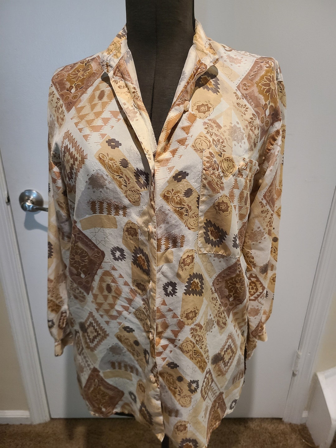 Retro 70's Long Sleeve Polyester Button Down Shirt by Stunt Collection ...