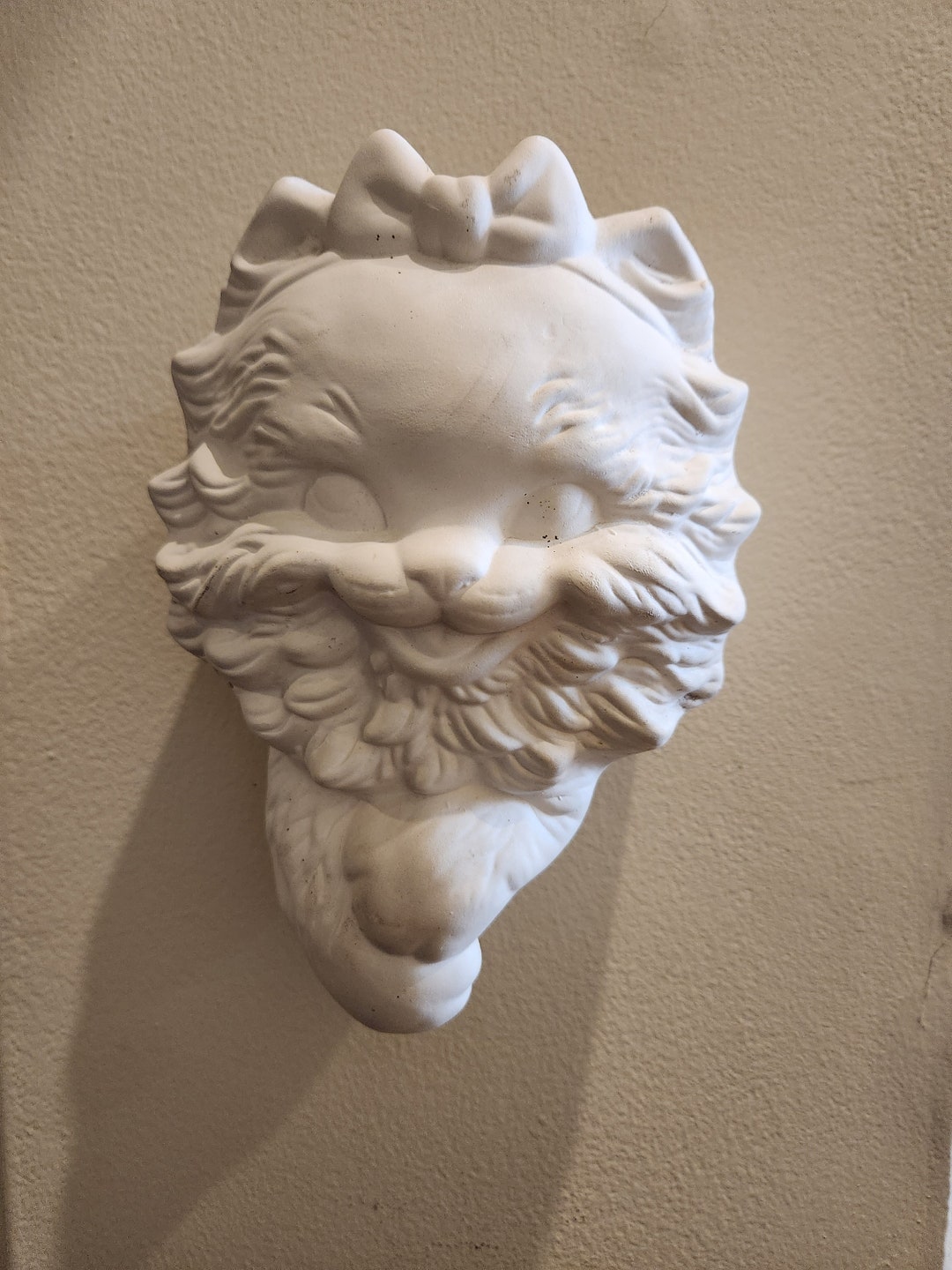 Vintage Unpainted Ceramic Bisque Cat Face Wall Pocket Vase Diy Ceramic ...