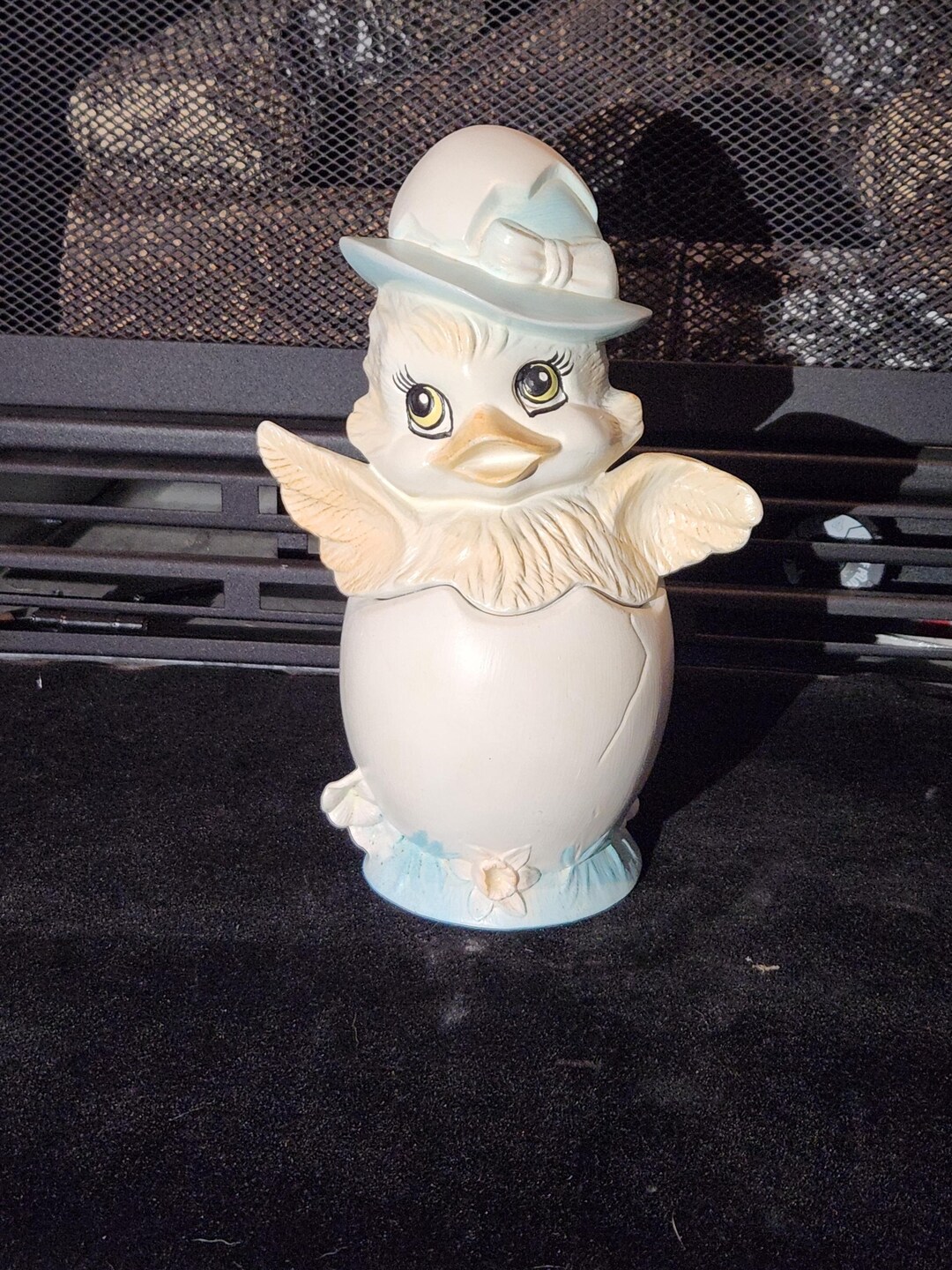 Vintage Painted Ceramic Easter Chick in Cracked Egg Spring Trinket Box ...