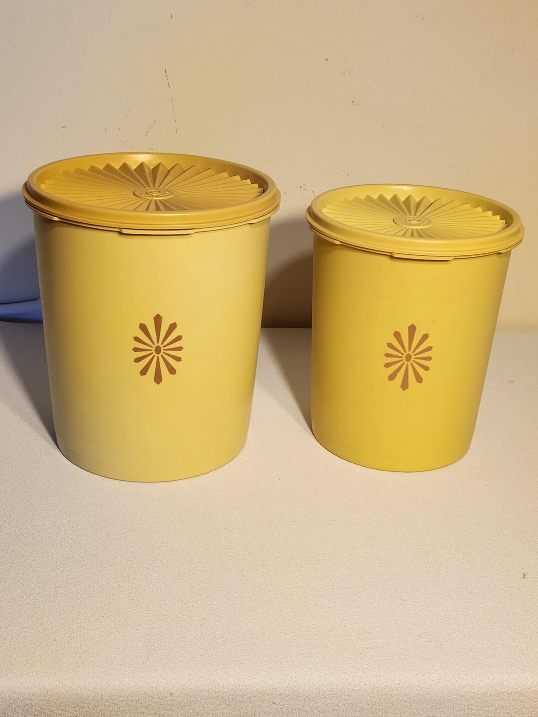 Two Vintage Tupperware Harvest Gold Canisters With Starburst Labels and ...